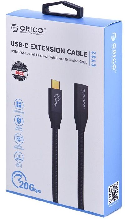 Кабел Orico - CY32-1,USB 3.2, Type-C M/F, 100W, 1m, черен | Ozone.bg