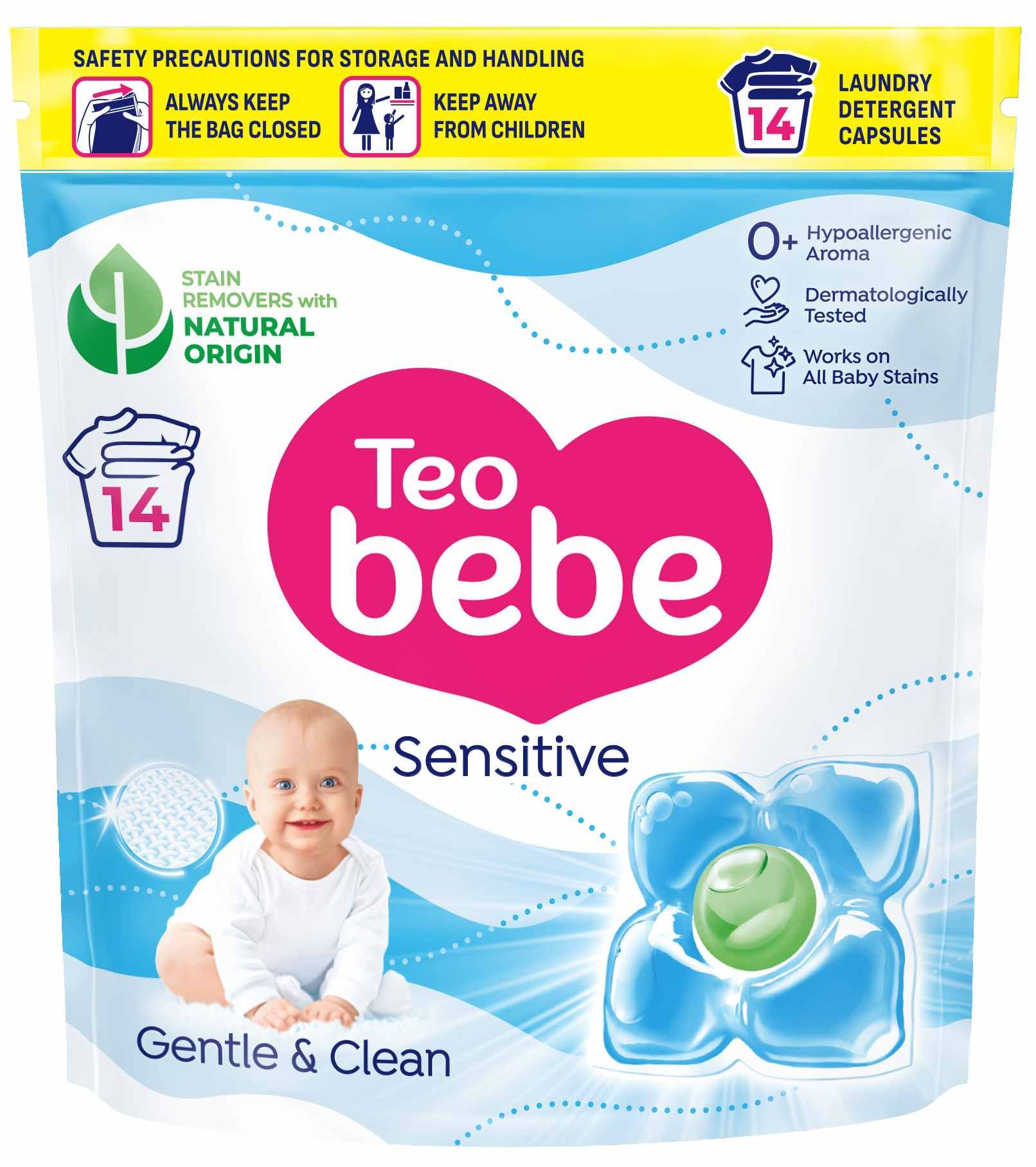 Капсули за пране Teo Bebe - Gentle & Clean, Sensitive, 14 капсули ...