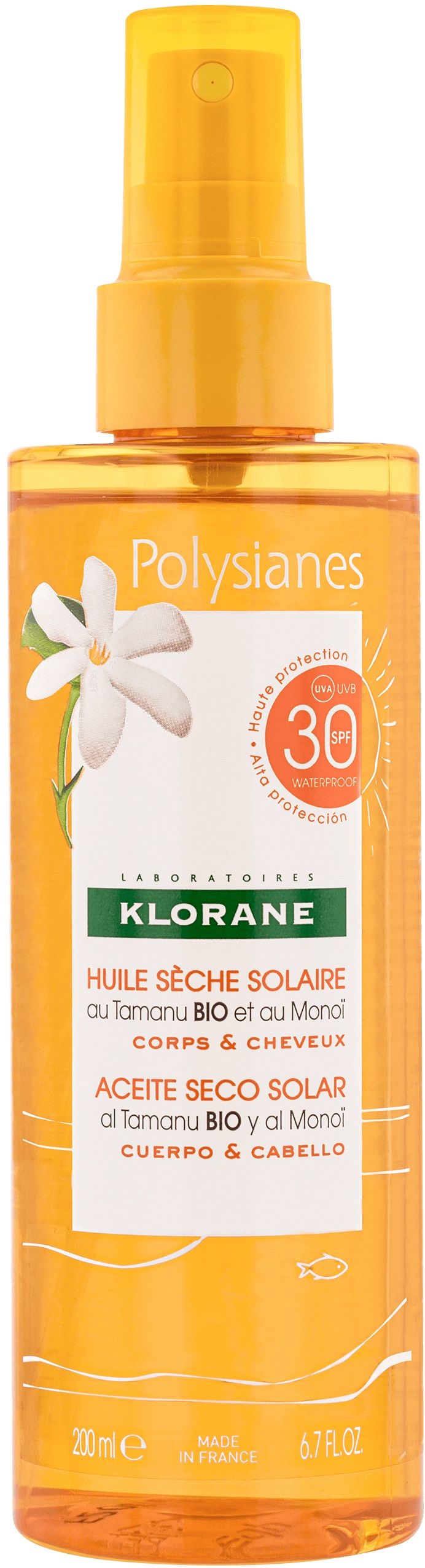 Klorane Polysianes Monoi & Tamanu Слънцезащитно олио за коса и тяло ...