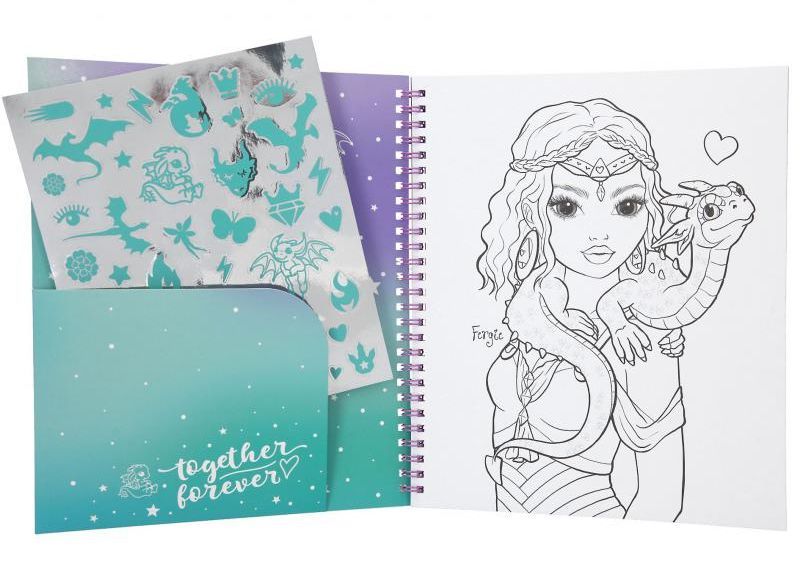 Книжка за оцветяване TopModel Dragon World - Dragon Love, с пайети ...