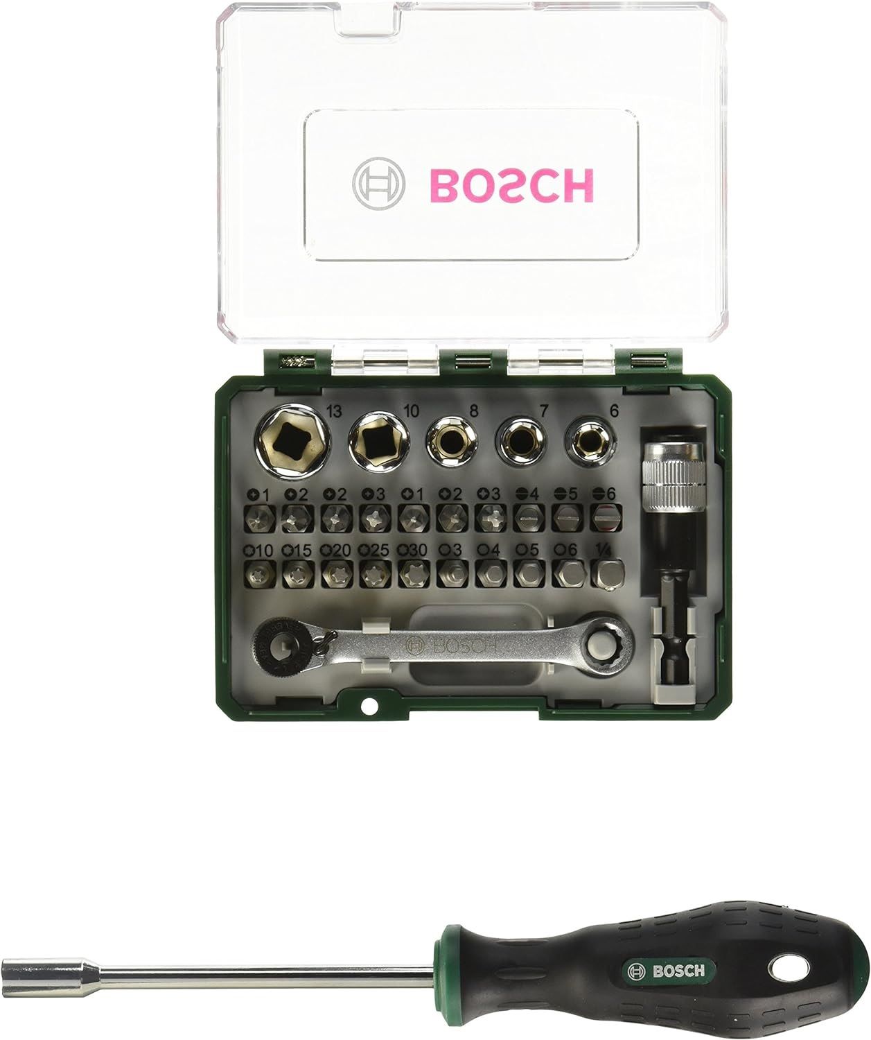 Комплект битове и минитресчотка с ръчна отвертка Bosch - 28 части ...
