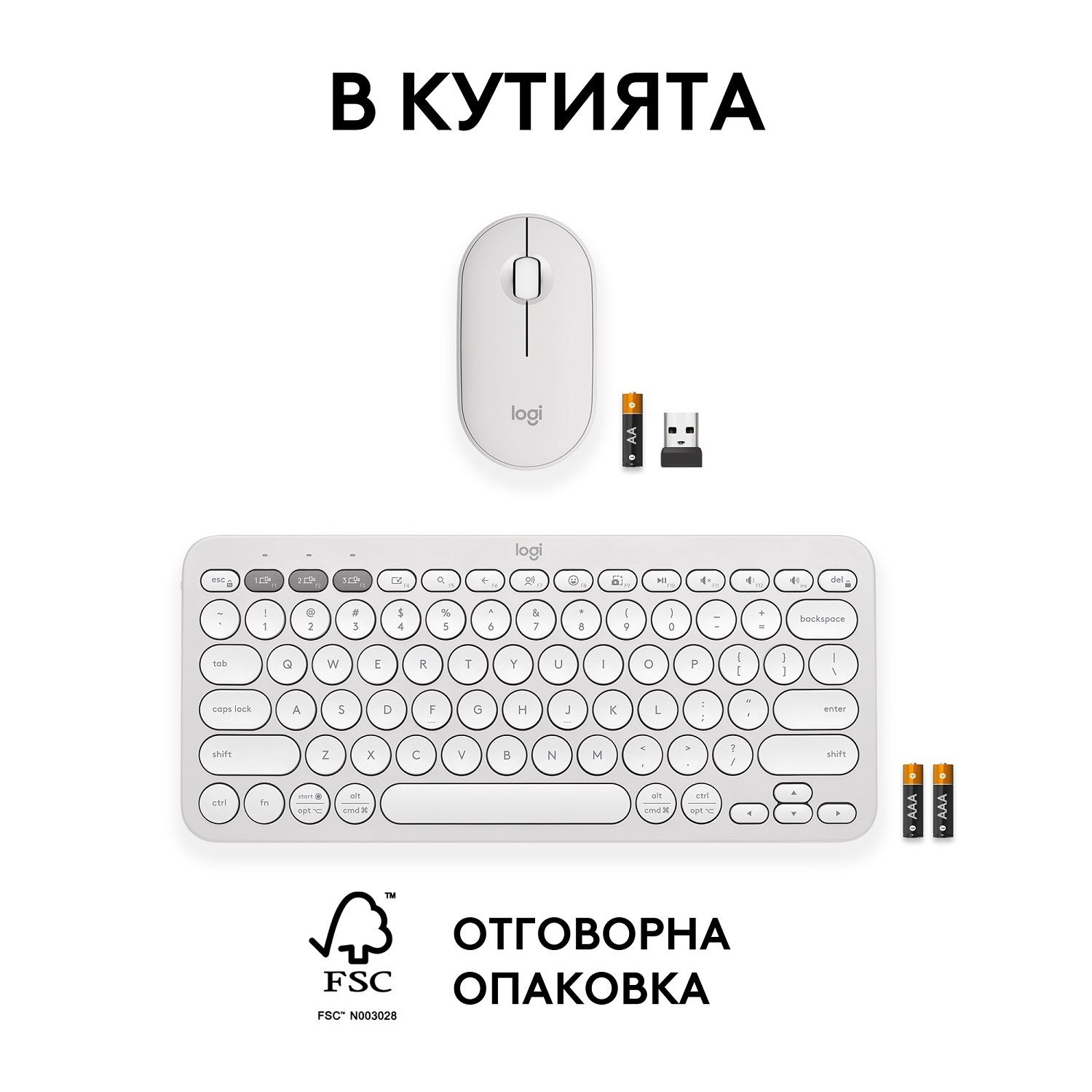 Комплект клавиатура Logitech K380s + мишка Logitech M350s, бели | Ozone.bg