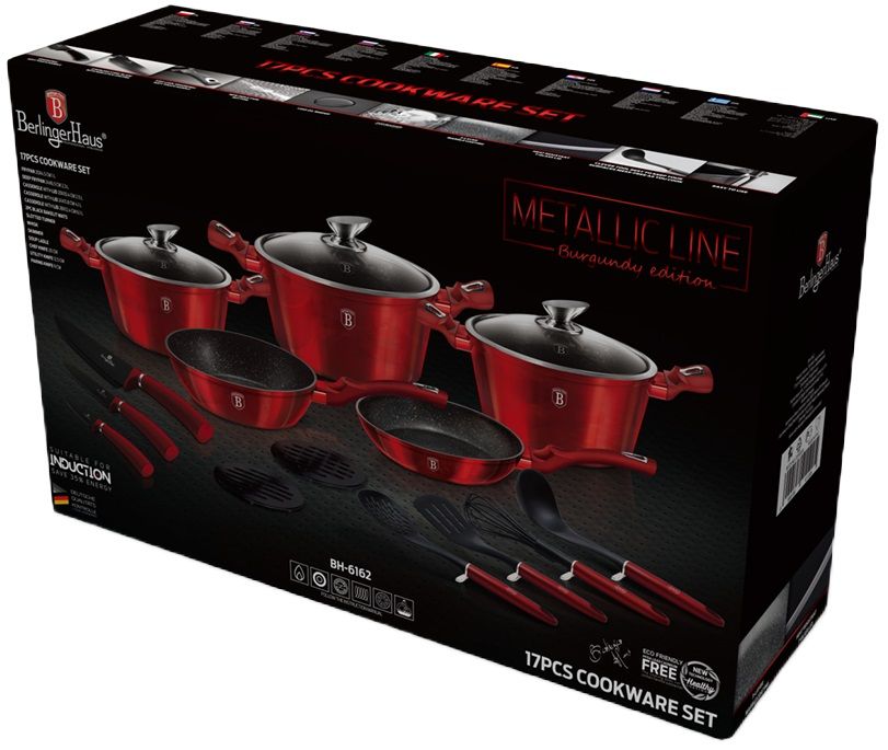 Комплект съдове за готвене Berlinger Haus - Metallic Line Burgundy Edition, 17 части | Ozone.bg