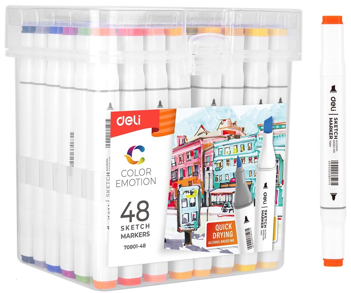 Комплект маркери Deli Color Emotion - E70801-48, двувърхи, 48 цвята ...