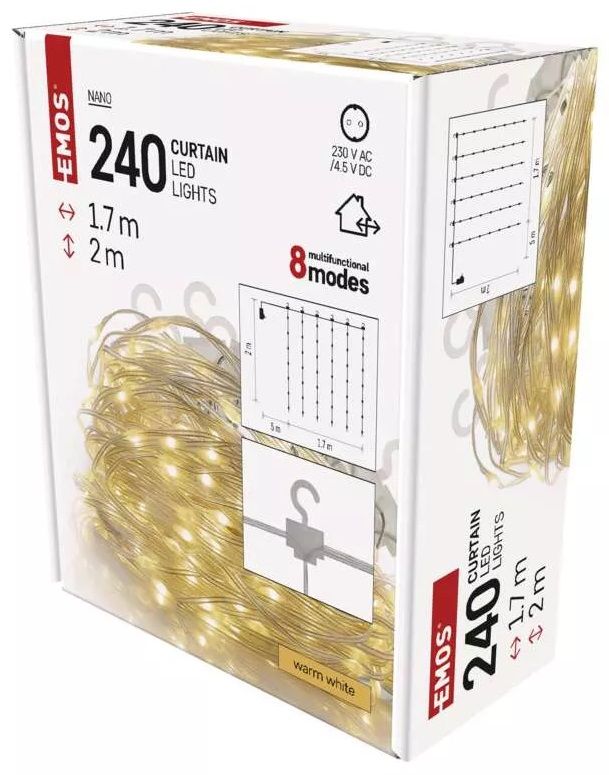 LED Лампички Emos - Nano Curtain MF, 240 броя, 1.7 х 2 m | Ozone.bg