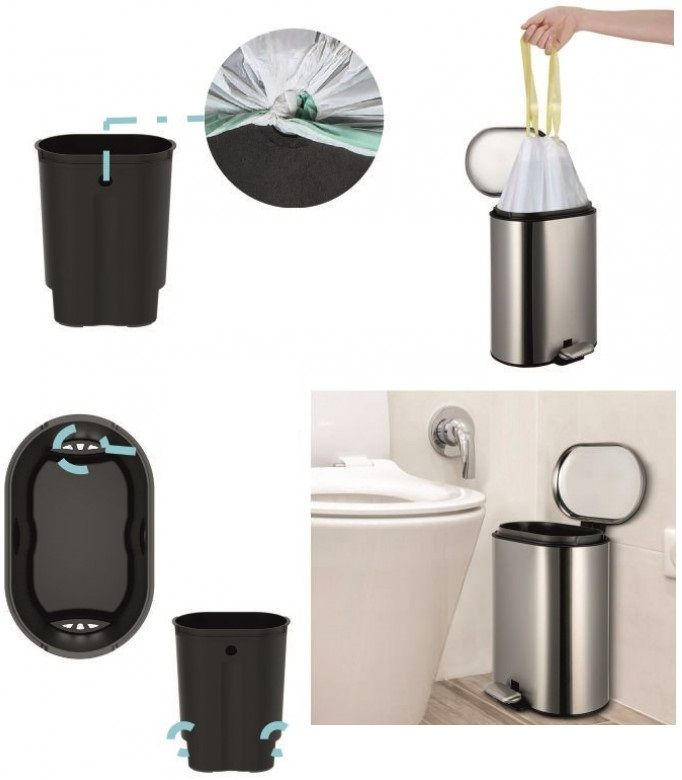 Комплект кошче и четка за тоалетна Inter Ceramic - 8355W, 6 L, бял мат ...