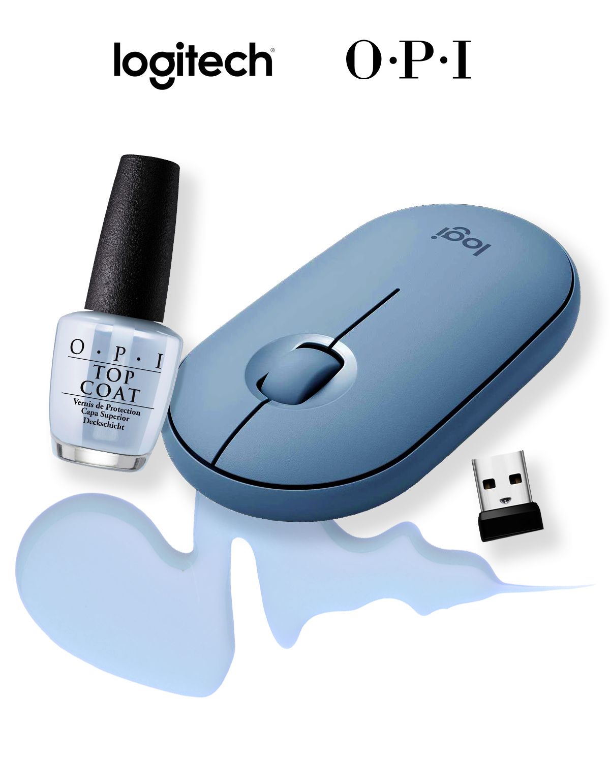 Комплект мишка Logitech - Pebble M350 и топ лак за нокти OPI, синя ...