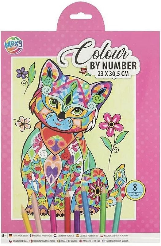 Комплект за рисуване по номера Moxy - Котка, с 8 молива | Ozone.bg
