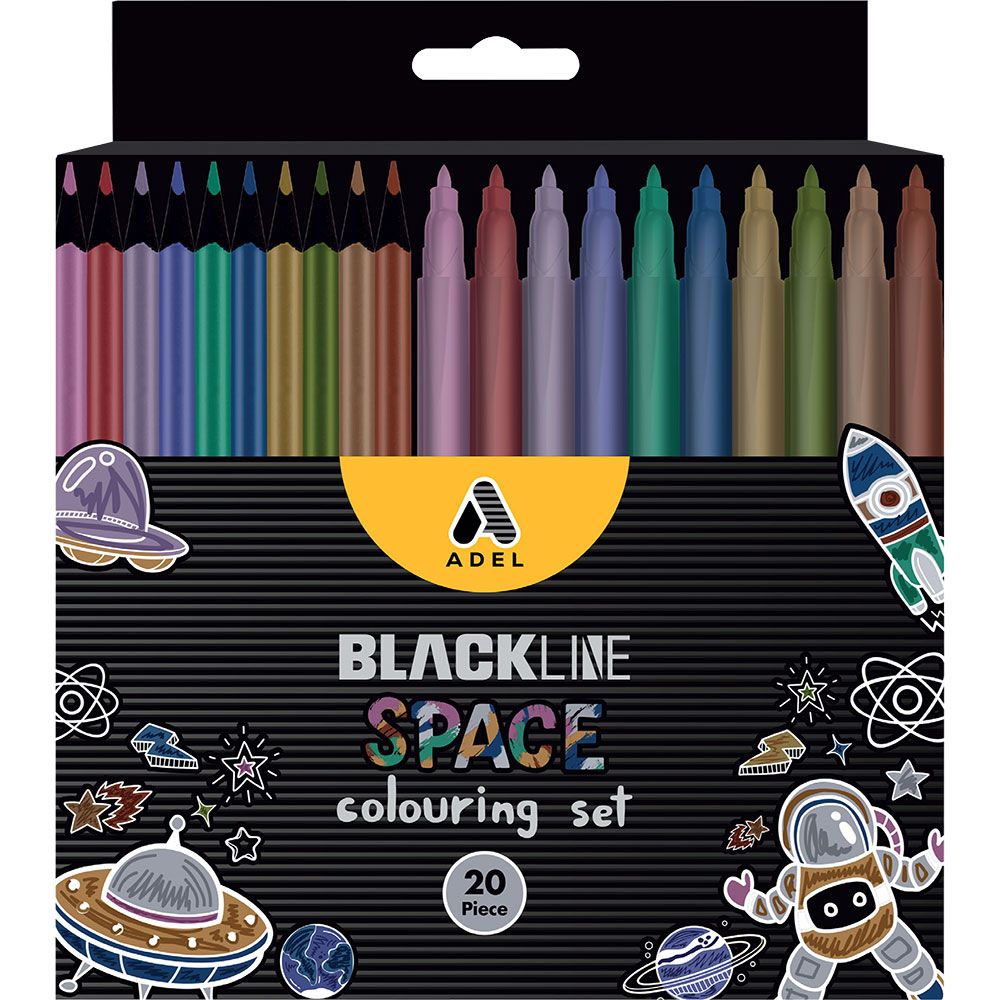 Комплект за оцветяване Adel BlackLine - 10 молива и 10 флумастера ...