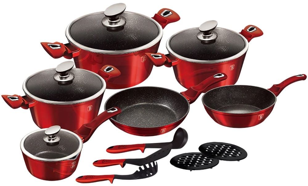 Комплект съдове за готвене Berlinger Haus - Metallic Line Burgundy Edition, 15 части | Ozone.bg