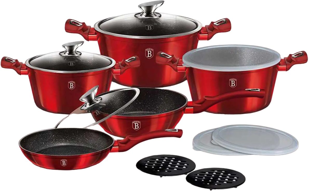 Комплект съдове за готвене Berlinger Haus - Metallic Line Burgundy Edition, 13 части | Ozone.bg