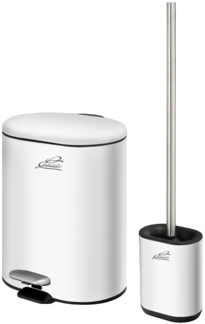 Комплект кошче и четка за тоалетна Inter Ceramic - 8355W, 6 L, бял мат ...