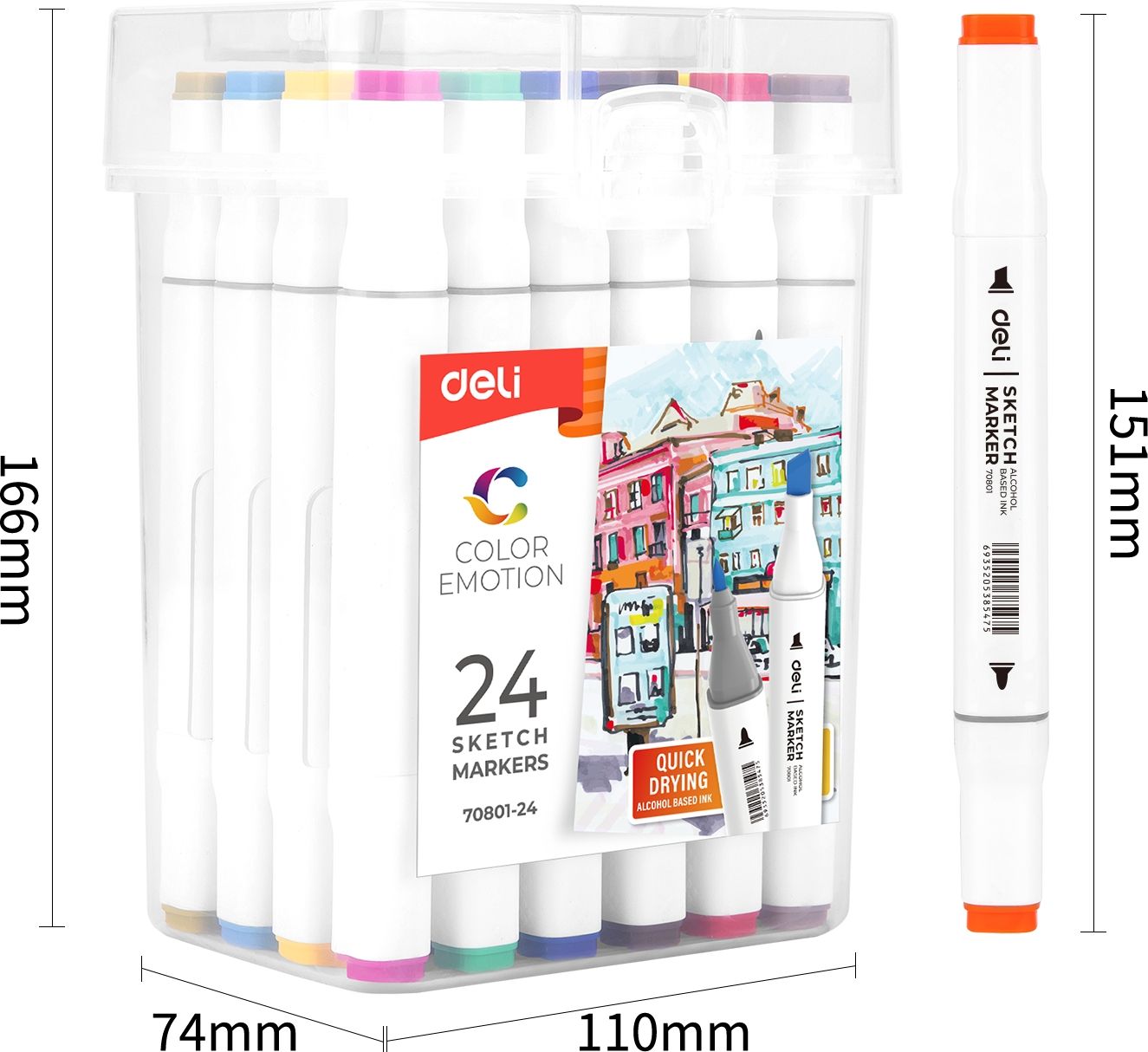 Комплект маркери Deli Color Emotion - E70801-24, двувърхи, 24 цвята ...