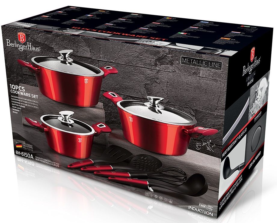Комплект тенджери Berlinger Haus - Metallic Line Burgundy Edition, с 4 прибора | Ozone.bg