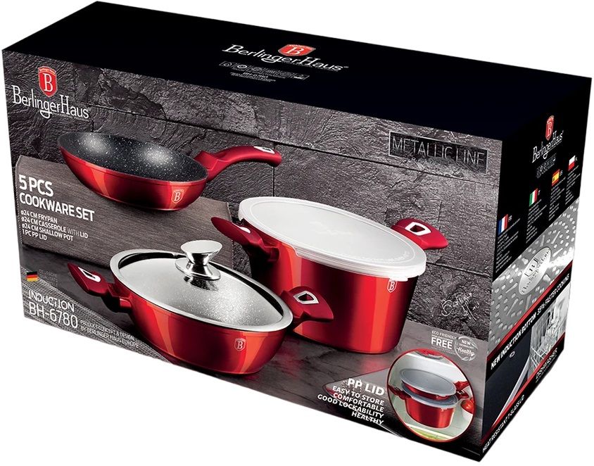 Комплект съдове за готвене Berlinger Haus - Metallic Line Burgundy Edition, 5 части | Ozone.bg