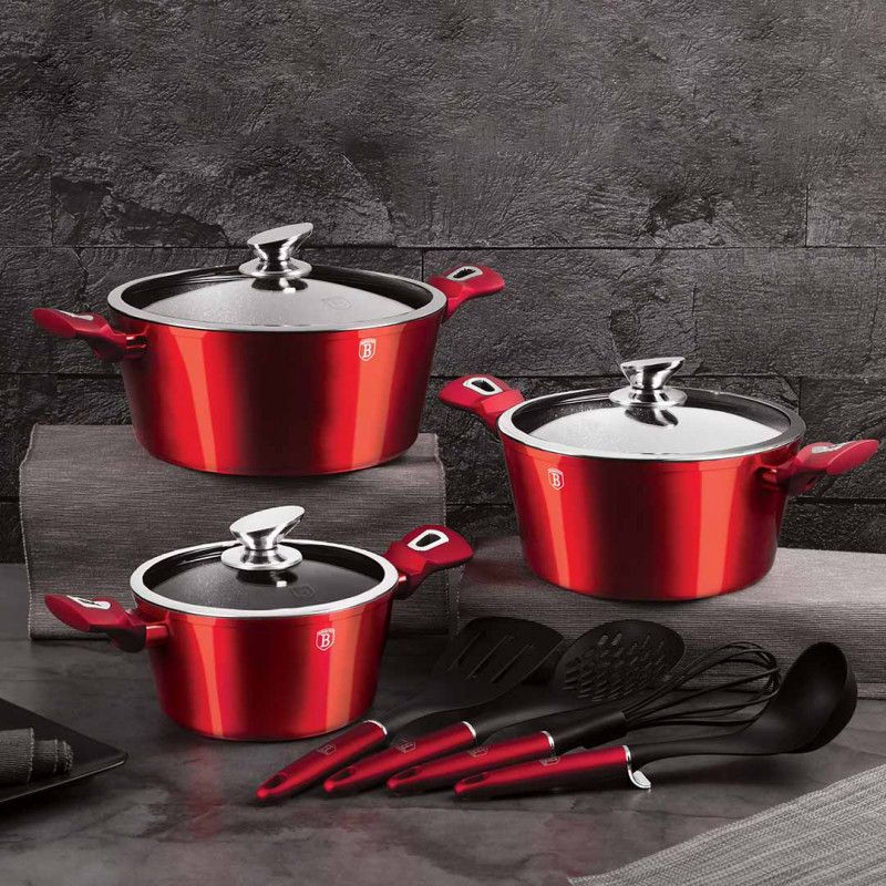 Комплект съдове за готвене Berlinger Haus - Metallic Line Burgundy Edition, 10 части | Ozone.bg