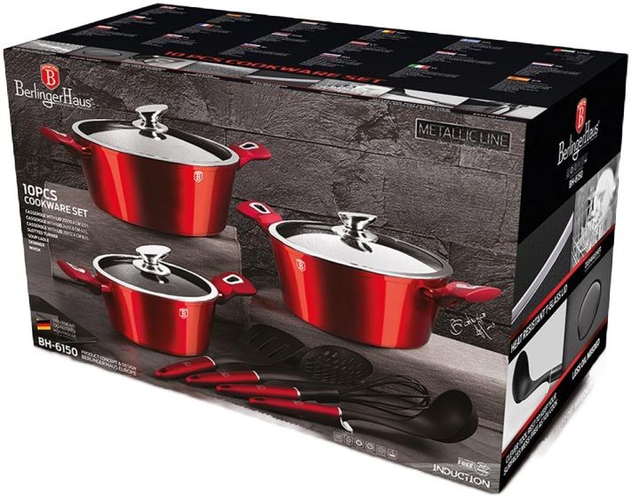 Комплект съдове за готвене Berlinger Haus - Metallic Line Burgundy Edition, 10 части | Ozone.bg