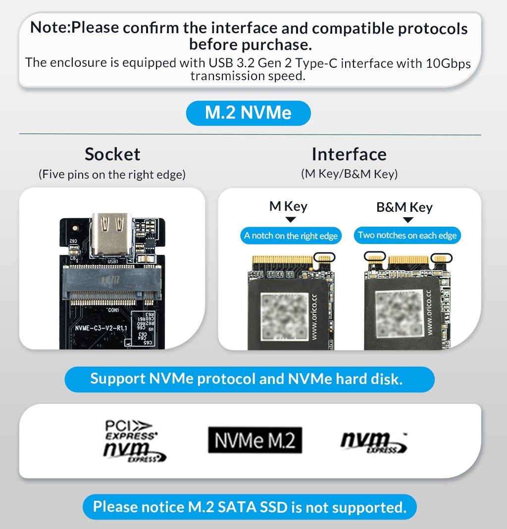 Кутия за твърд диск Orico - MM2C3-G2-GR, M.2 NVMe M key, 10Gbps, зелена | Ozone.bg