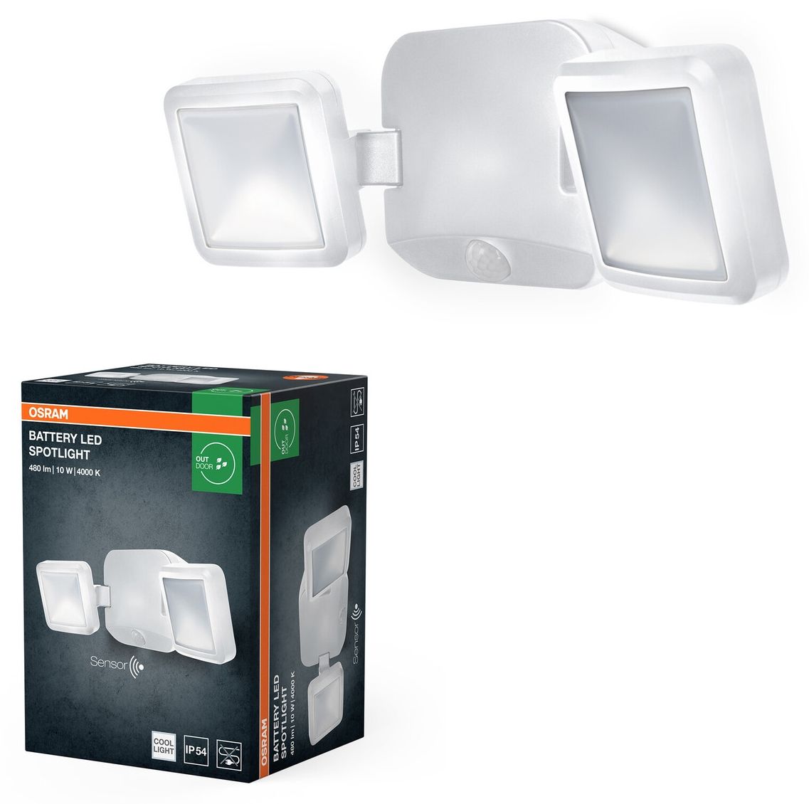 LED прожектор Osram - Double, 10W, акумулаторен, със сензор, бял | Ozone.bg