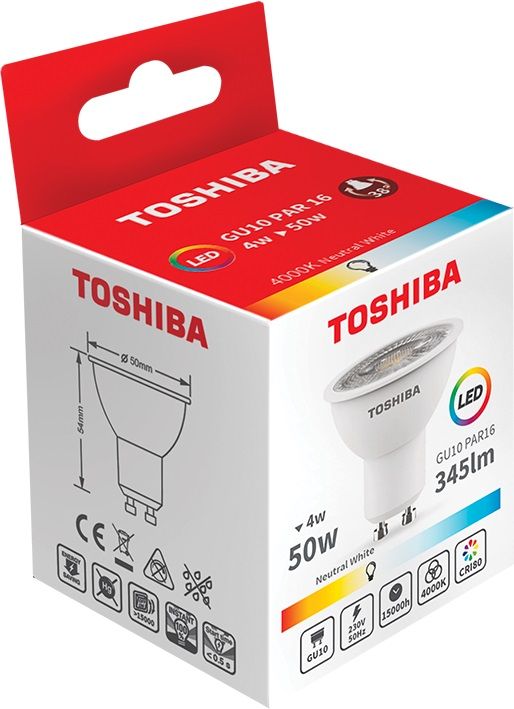 LED крушка за луна Toshiba - GU10, 4=50W, 345 lm, 4000K | Ozone.bg