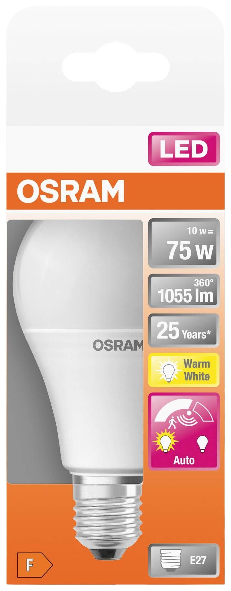 LED крушка Osram - CLA75MS, E27, 10W, 1055 lm, 2700K, сензор за движение | Ozone.bg
