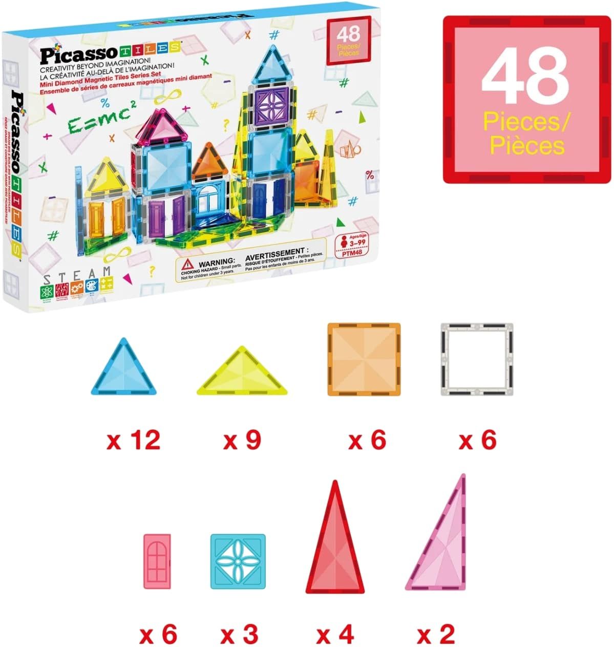 Магнитен конструктор Picasso Tiles STEAM - Diamond Series, 48 части ...