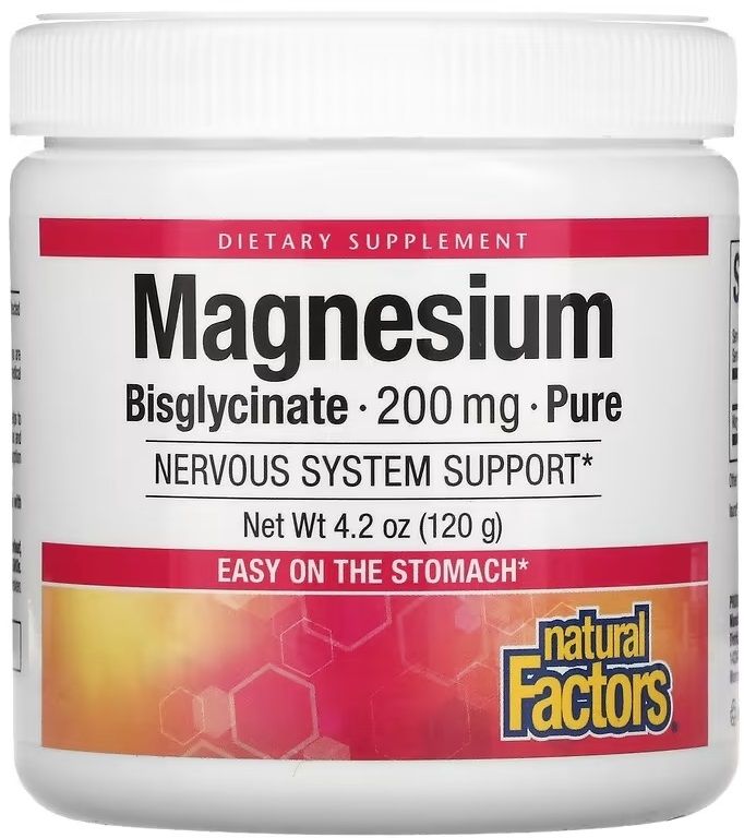 Magnesium Bisglycinate Pure, 200 mg, 120 g, Natural Factors | Ozone.bg