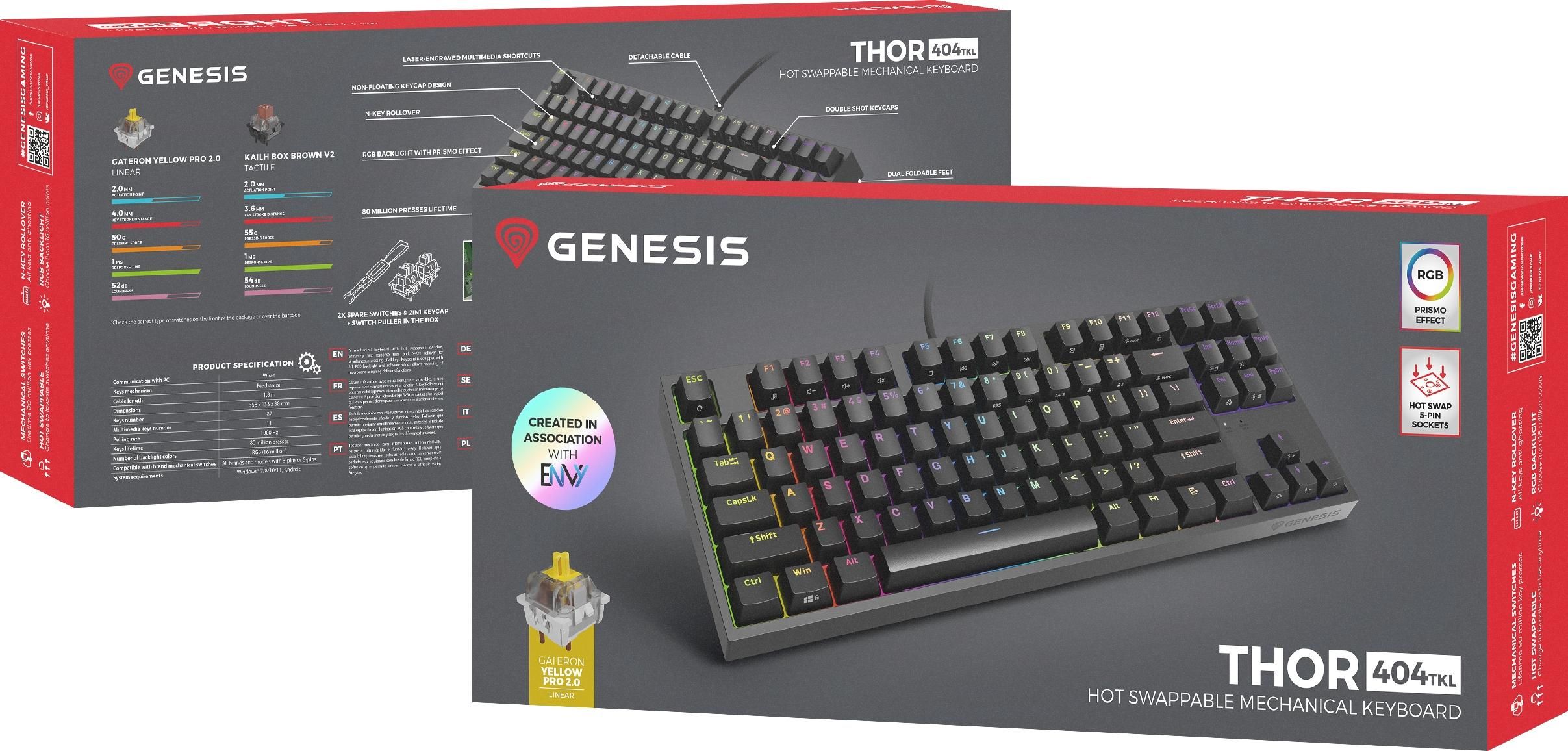 Механична клавиатура Genesis - Thor 404 TKL, Gateron yellow pro, RGB ...