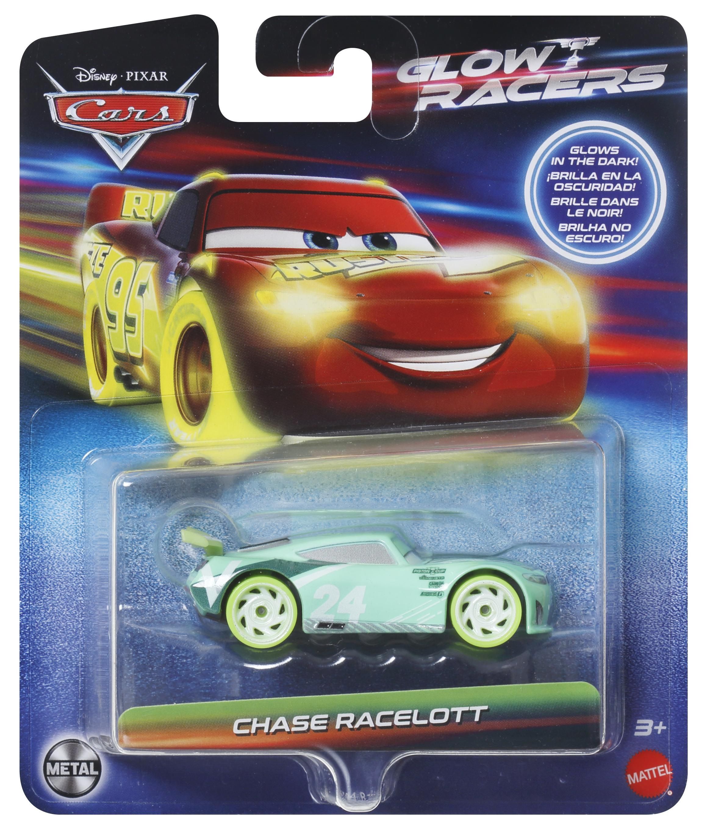 Метална количка Disney Pixar Cars - Glow Racers, Chase Racelott, 1:55 ...