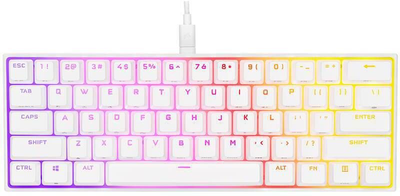 Механична клавиатура Corsair - K65 Mini, Cherry MX Red, RGB, бяла ...
