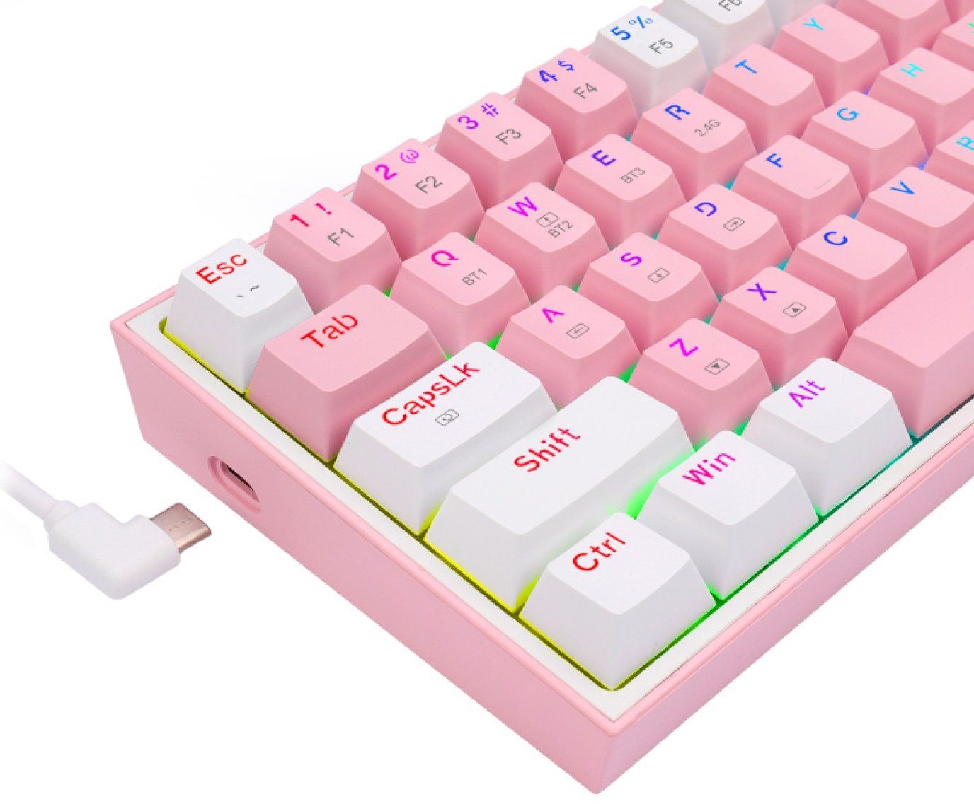 Механична клавиатура Redragon - Fizz Pro, безжична, Red, RGB, розова ...