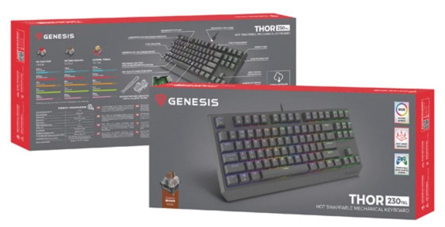 Механична клавиатура Genesis - Thor 230 TKL, Outemu Brown, RGB, черна ...