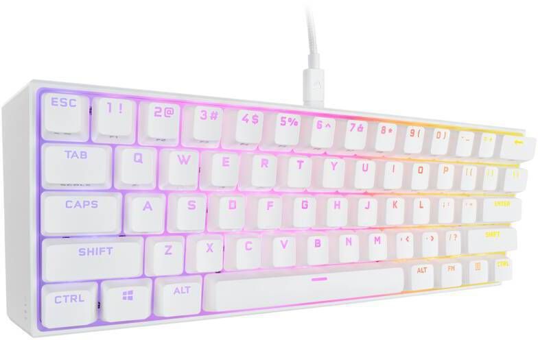 Механична клавиатура Corsair - K65 Mini, Cherry MX Red, RGB, бяла ...
