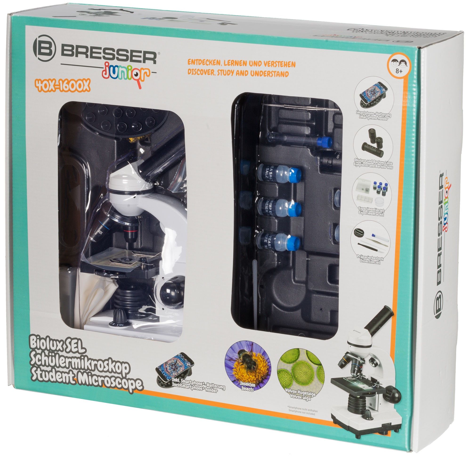 Микроскоп Bresser - Junior Biolux SEL 40-1600x, с кейс, бял | Ozone.bg