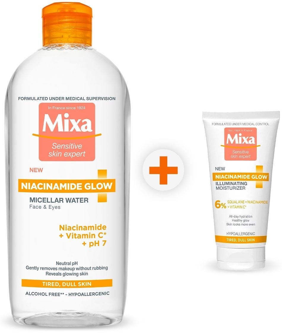 Mixa Niacinamide Glow Комплект - Мицеларна вода и Хидратиращ крем, 400 ...