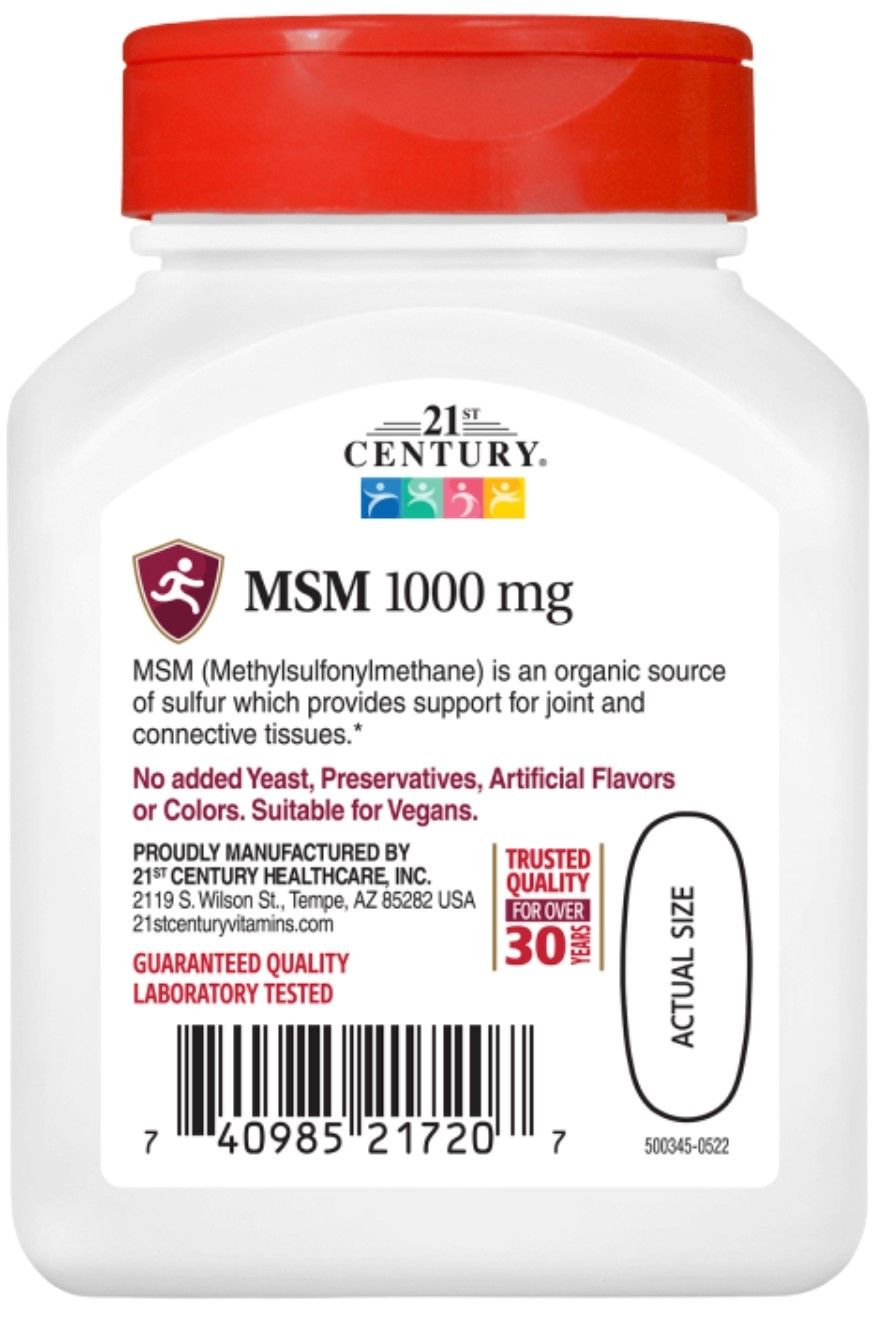 MSM, 1000 mg, 90 таблетки, 21st Century | Ozone.bg
