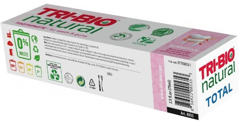 Натурална еко паста за зъби Tri-Bio - Sensitive, 75 ml | Добра цена ...
