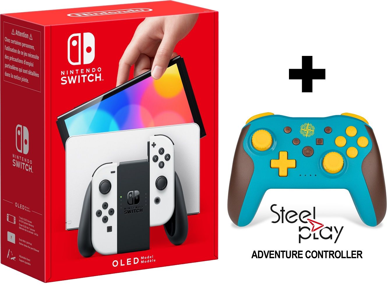 Nintendo Switch OLED - White + Steelplay Adventure Wireless Controller ...