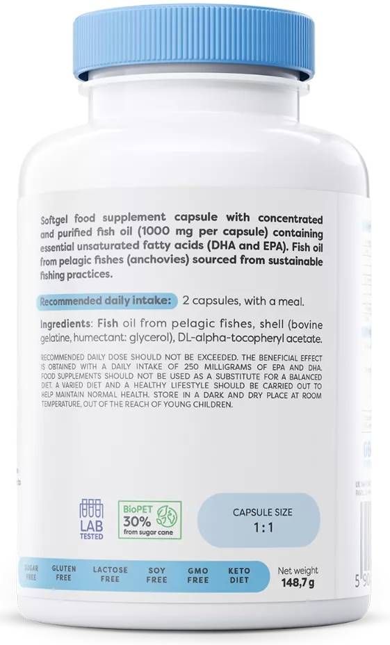 Omega-3 Fish Oil, 1000 mg, 120 гел капсули, Osavi | Ozone.bg