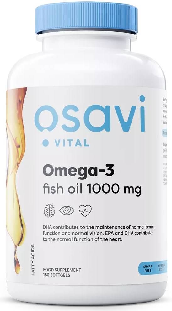 Omega-3 Fish Oil, 1000 mg, 180 гел капсули, Osavi | Ozone.bg