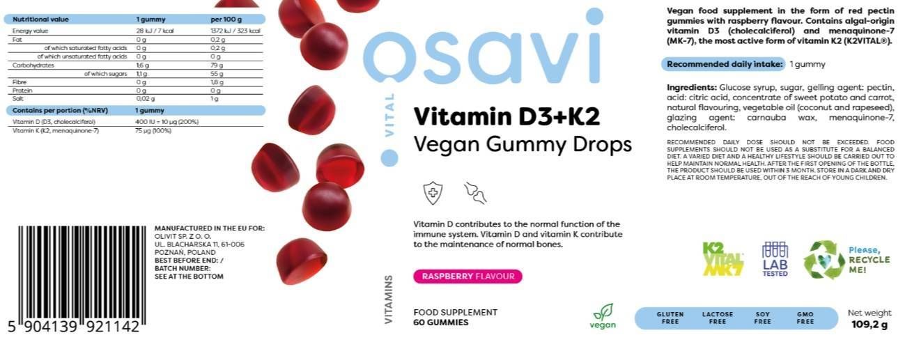 Osavi Vitamin D3 + K2, 60 желирани таблетки, Osavi | Ozone.bg