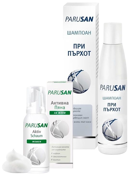 Parusan Комплект - Шампоан против пърхот и Активна пяна за коса за жени ...