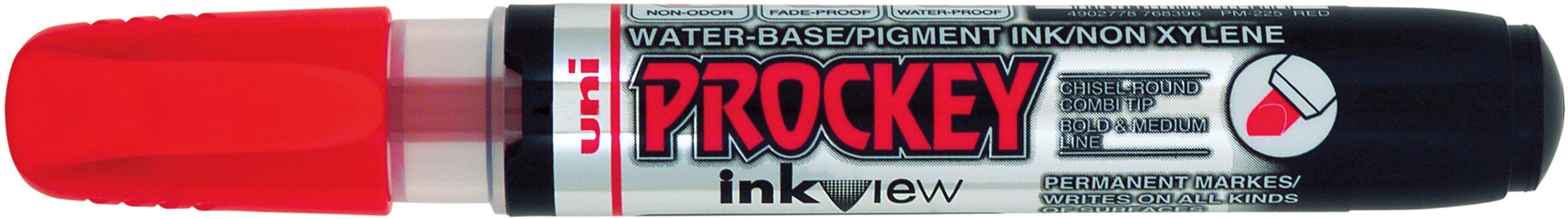 Перманентен маркер Uni Prockey - PM-225F, на водна основа, 1.4-2.0 mm и 3.7 mm, червен | Ozone.bg