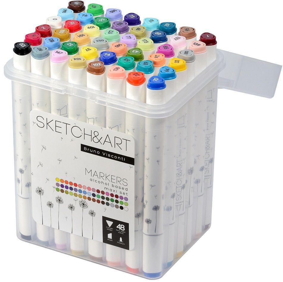 Перманентни двувърхи маркери Bruno Visconti Sketch&Art - 48 цвята ...