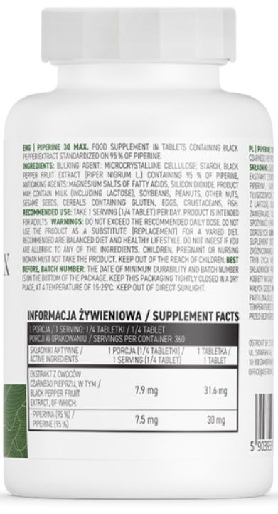 Piperine 30 Max, 90 таблетки, OstroVit | Ozone.bg