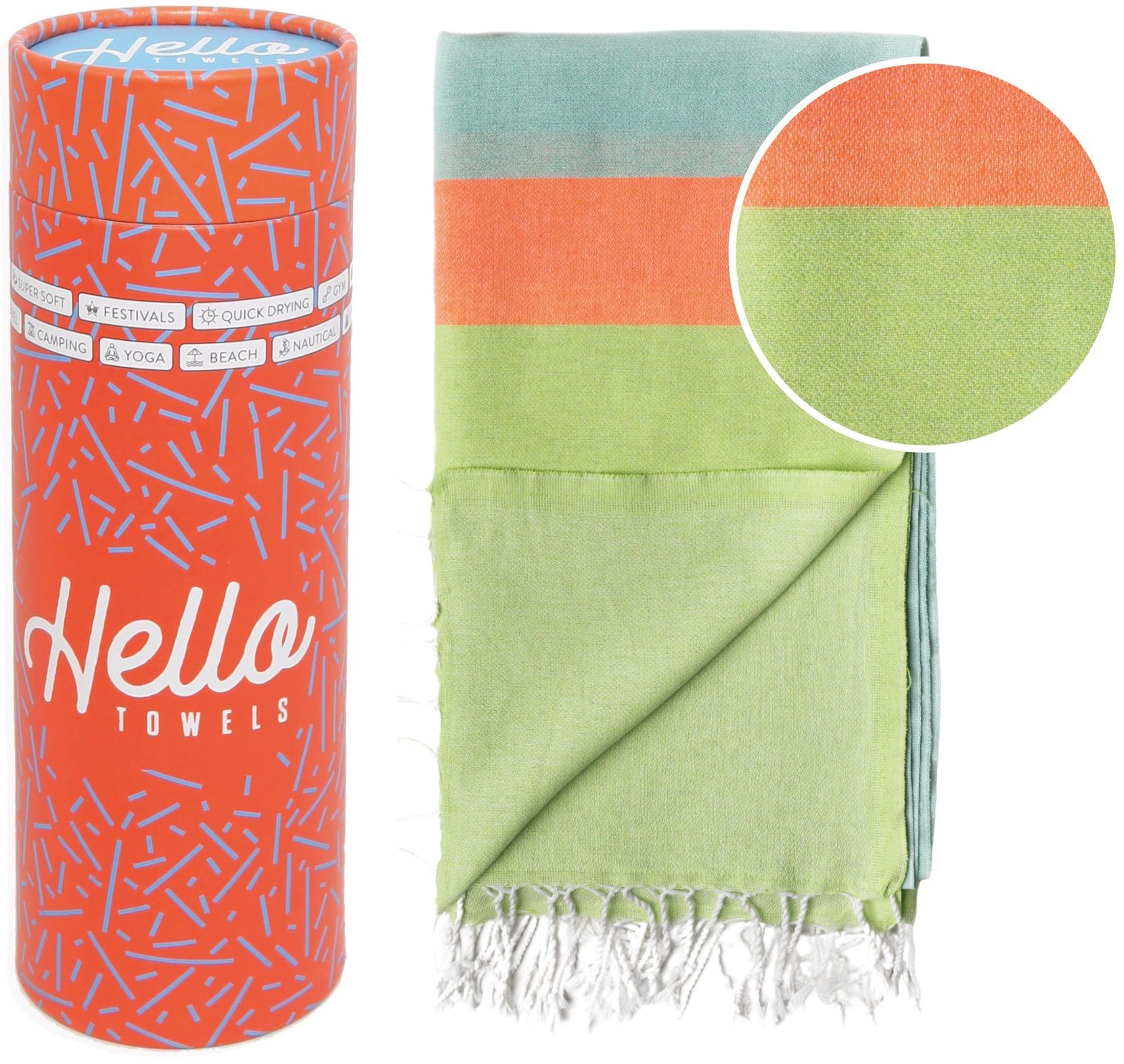 Памучна кърпа в кутия Hello Towels - Neon, 100 х 180 cm, зелено-синя ...