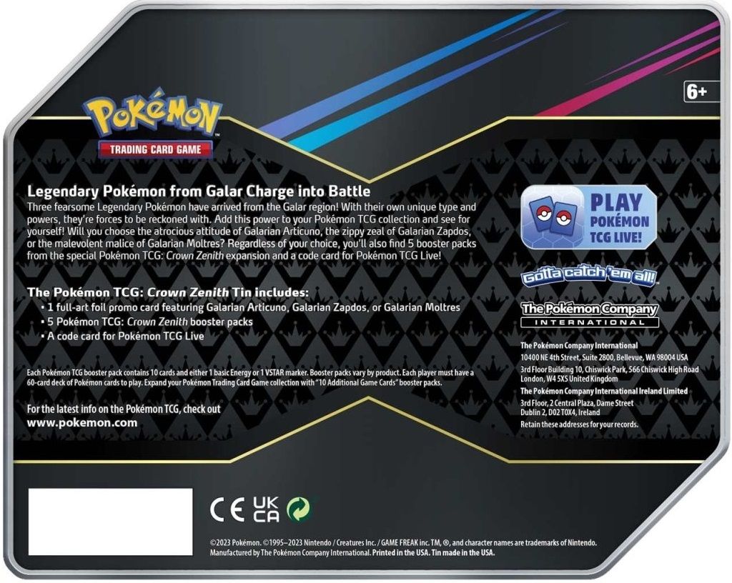 Pokemon TCG: Crown Zenith V Special Art 7" Tin - Galarian Moltres ...