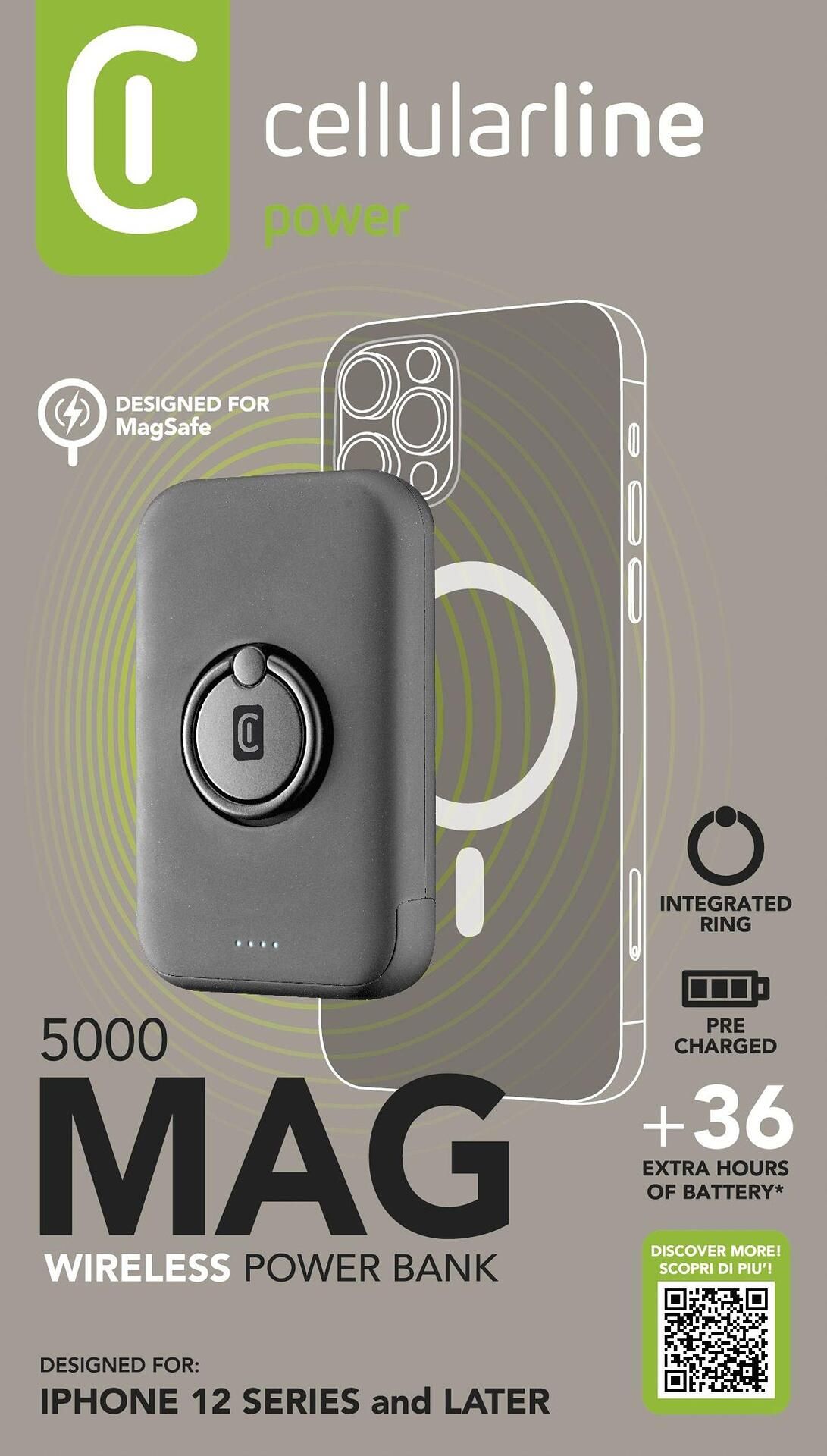 Портативна батерия Cellularline - MAG 5000, 5000mAh, черна | Ozone.bg