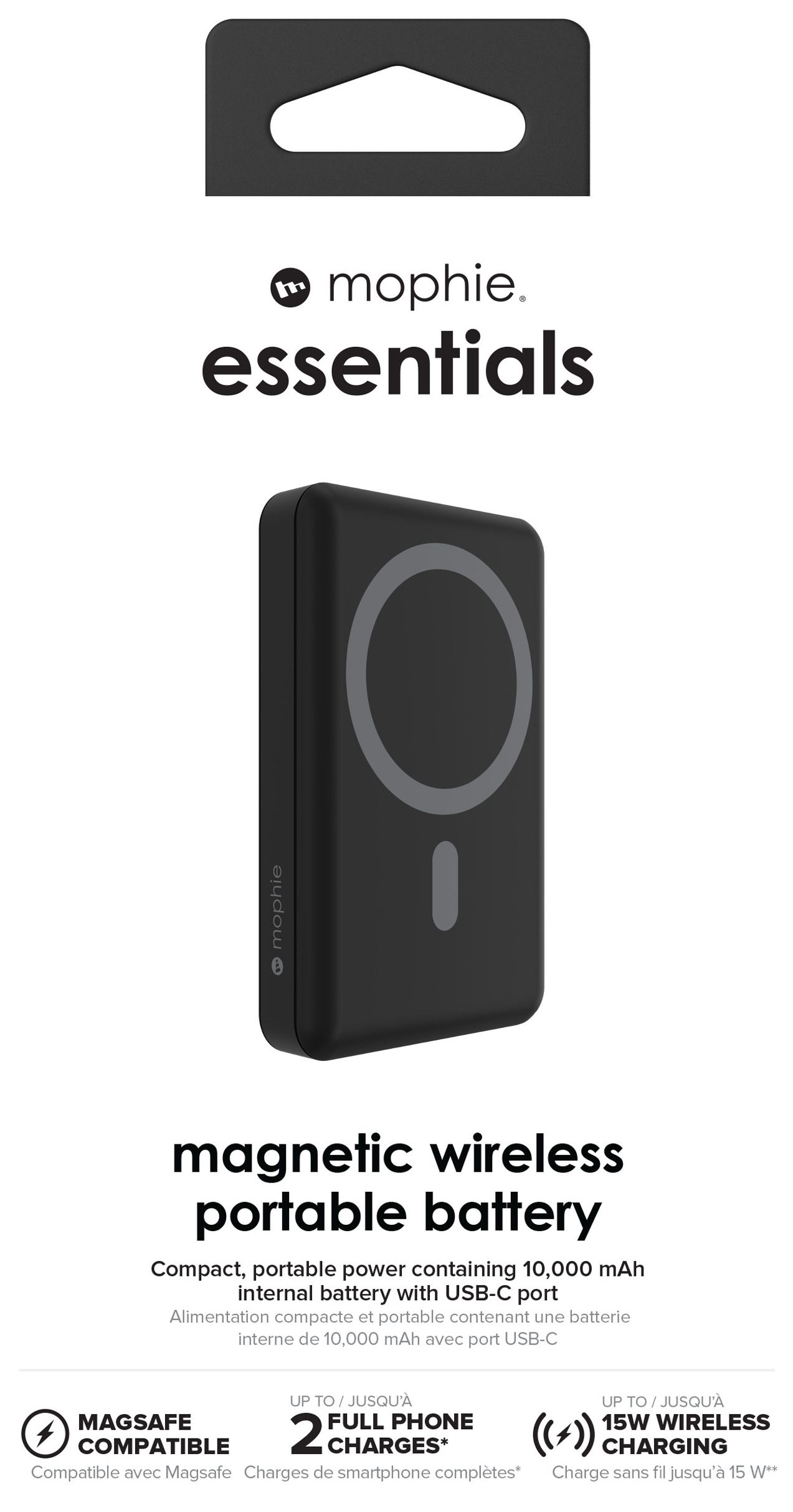 Портативна батерия mophie - Essentials Magnetic, 10000 mAh, черна ...