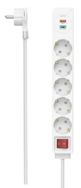 Разклонител Hama - 223186, 5 гнезда, USB, 3680W, 1.4 m, бял | Ozone.bg
